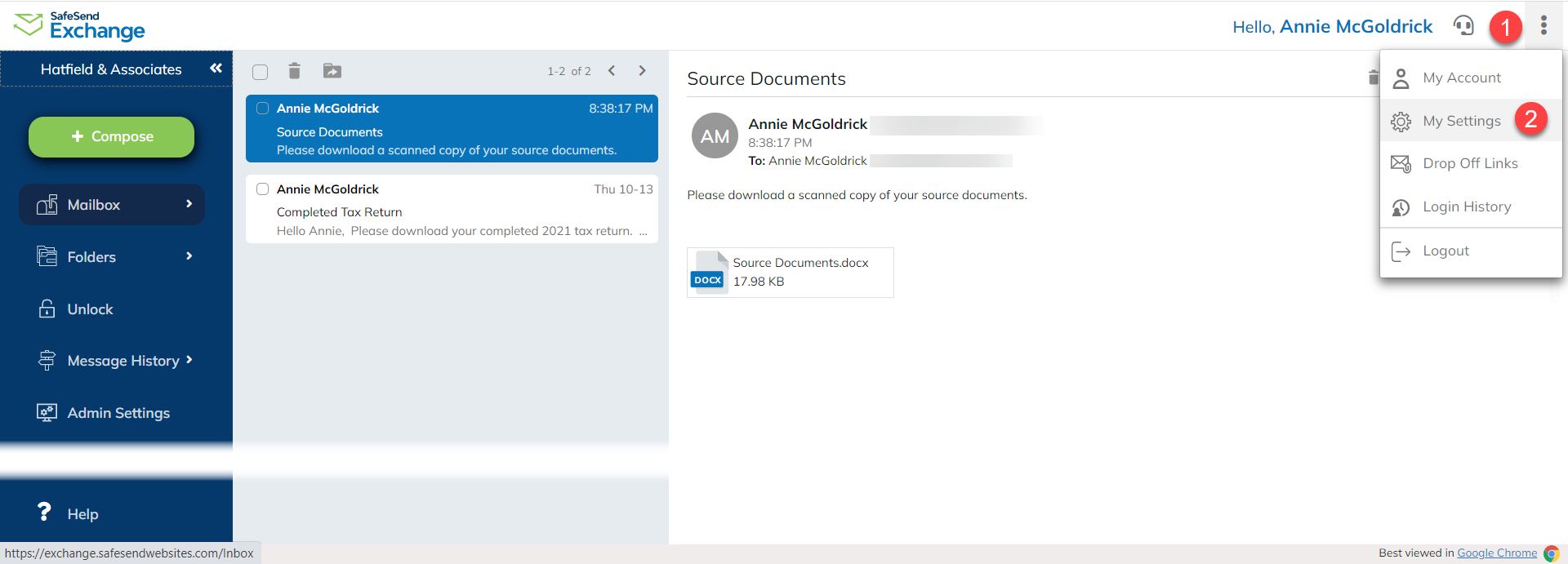 My Settings – SafeSend