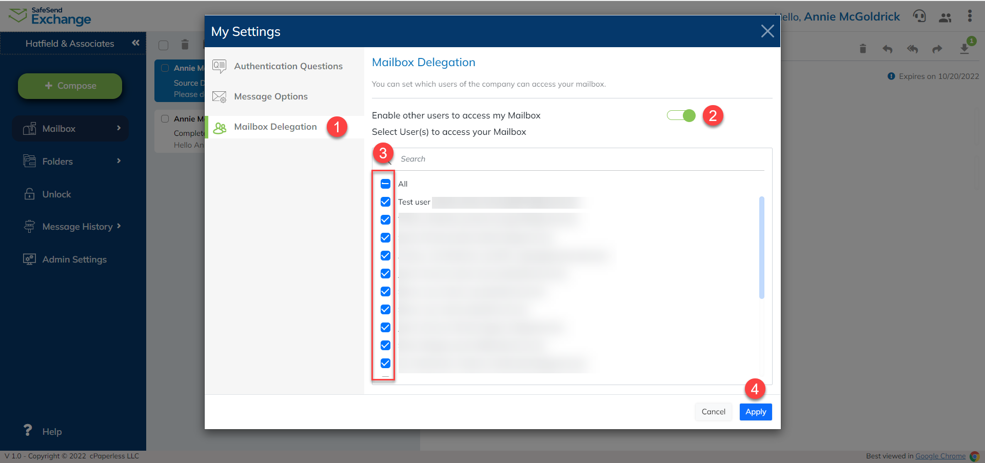 My Settings – SafeSend