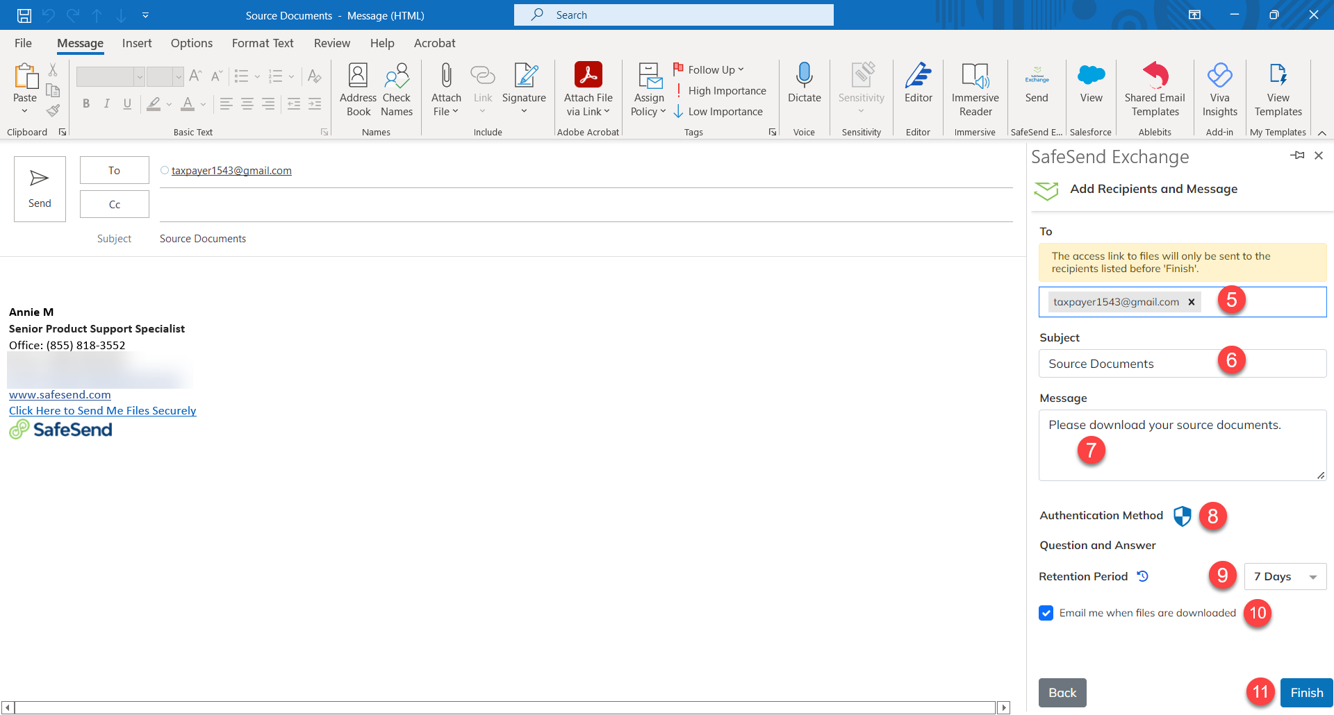Composing a New Secure Message From the Outlook® Plug-In – SafeSend