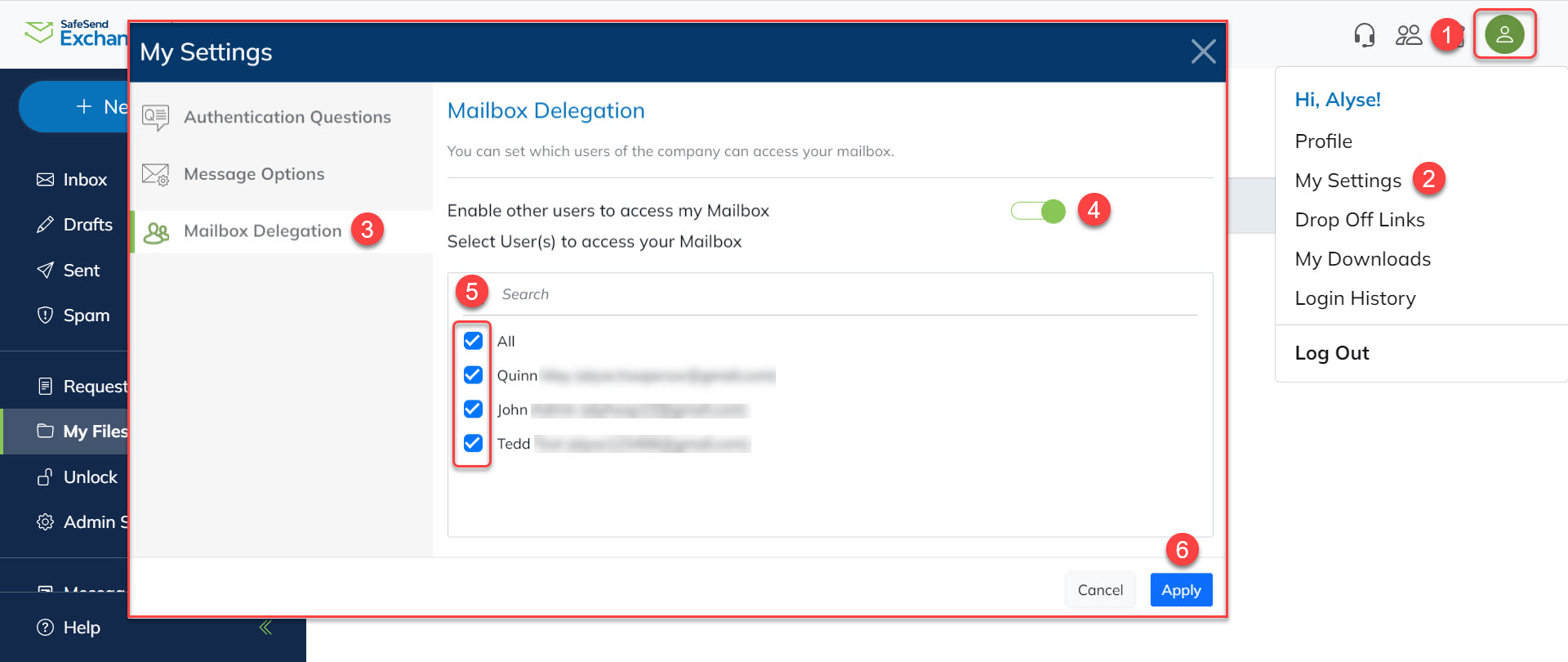 View Other Inboxes – SafeSend