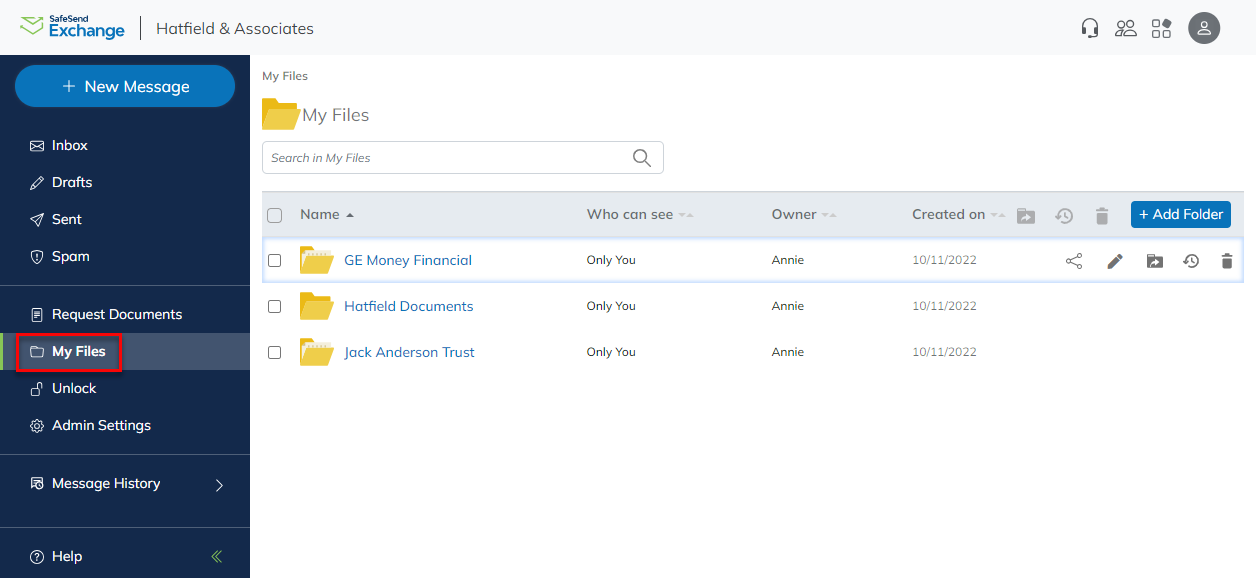 My Files: Archive Folders – SafeSend