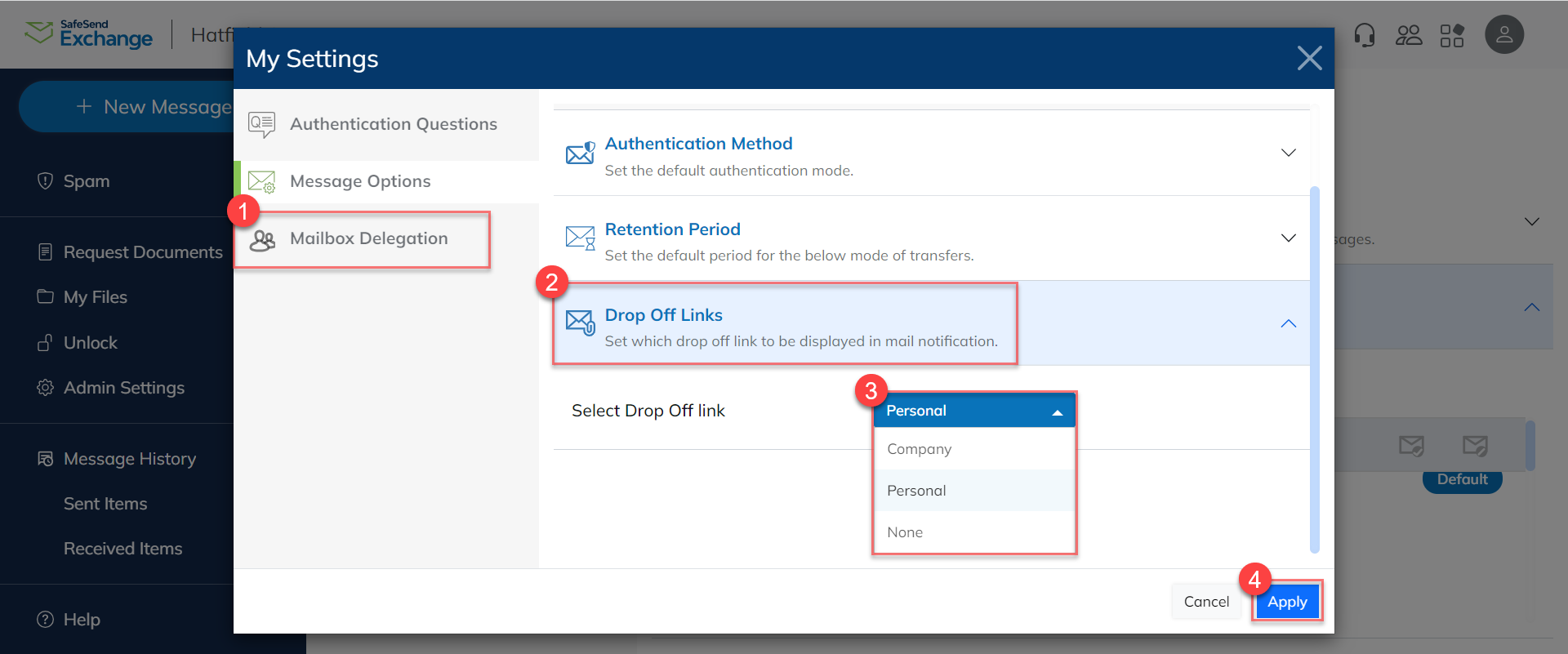 My Settings – SafeSend
