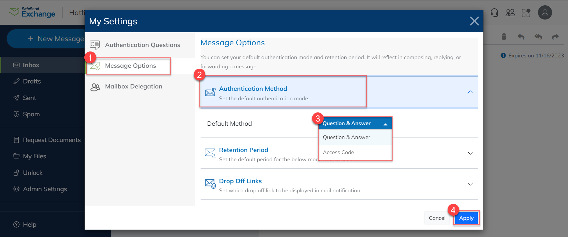 My Settings – SafeSend