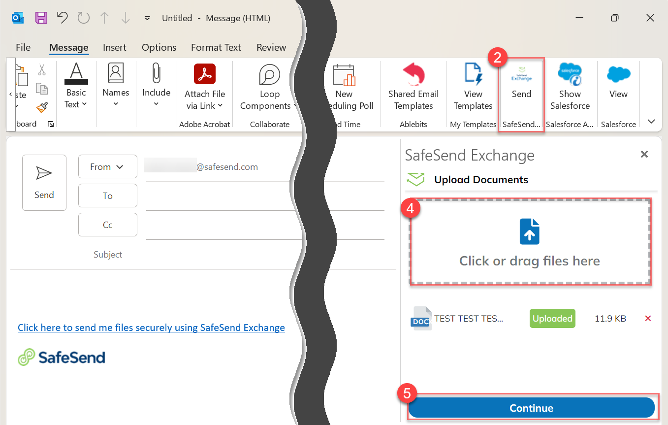 Composing a New Secure Message From the Outlook® Plug-In – SafeSend