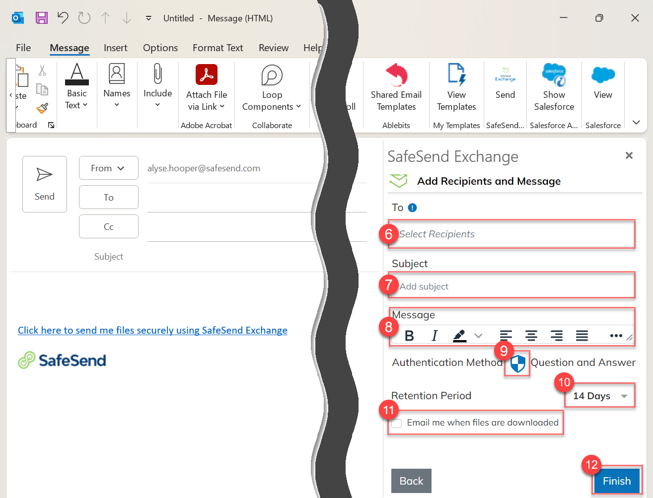 Composing a New Secure Message From the Outlook® Plug-In – SafeSend