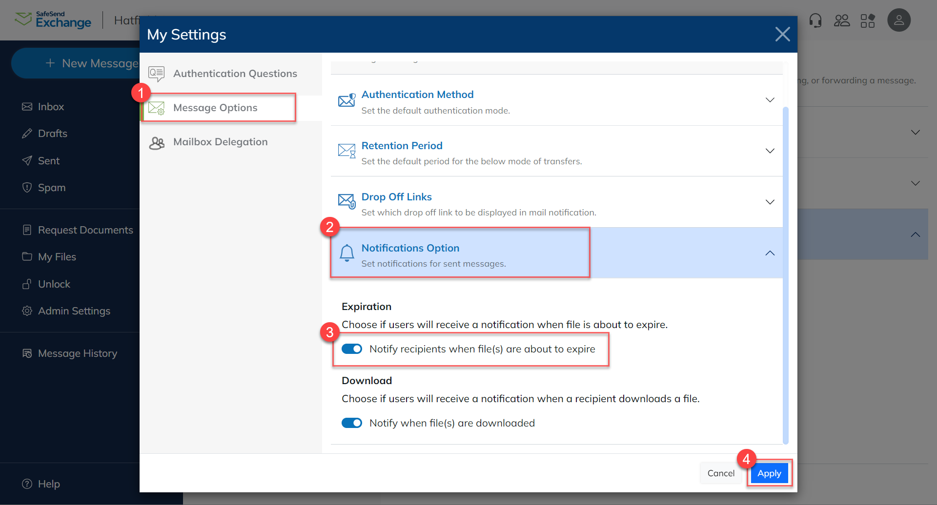 My Settings – SafeSend