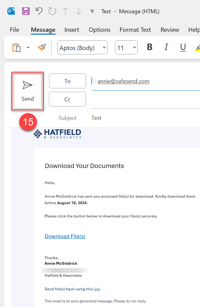 Composing a New Secure Message From the Outlook® Plug-In – SafeSend