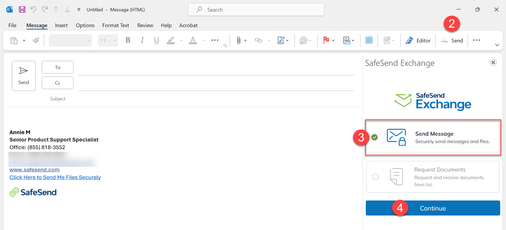 Composing a New Secure Message From the Outlook® Plug-In – SafeSend