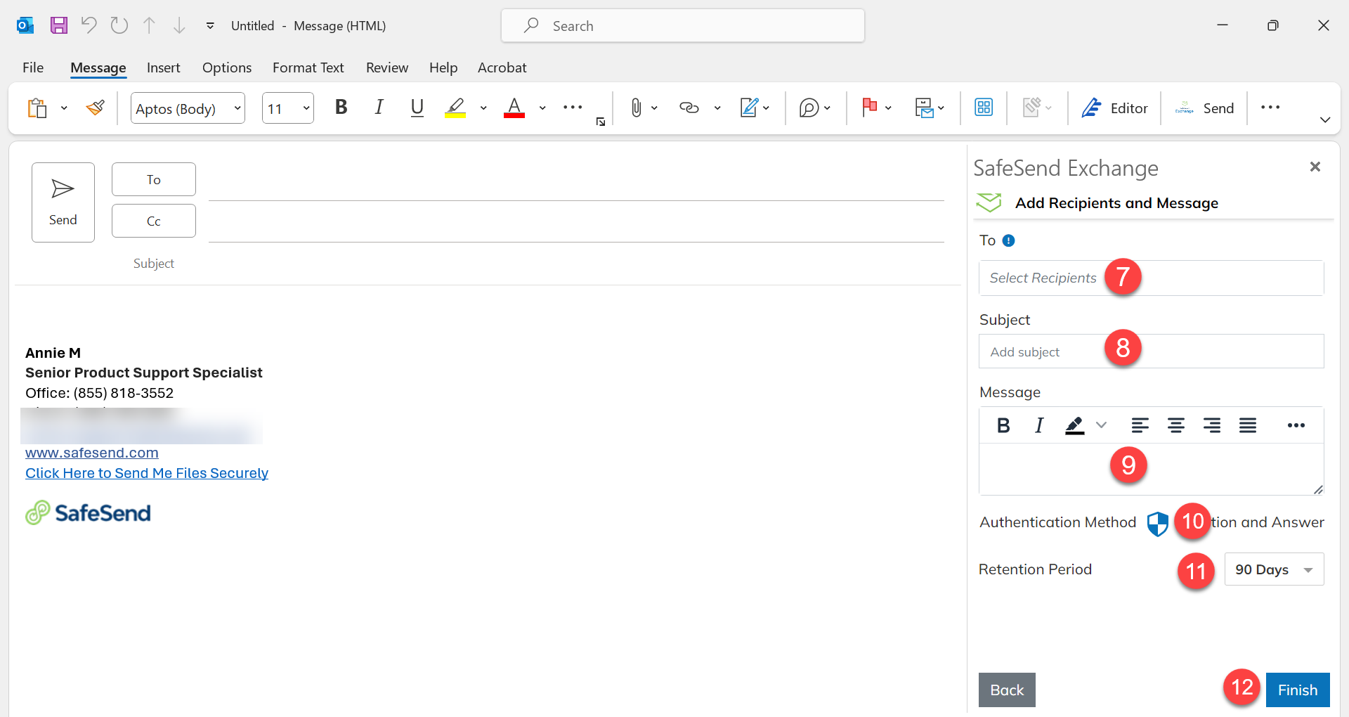 Composing a New Secure Message From the Outlook® Plug-In – SafeSend