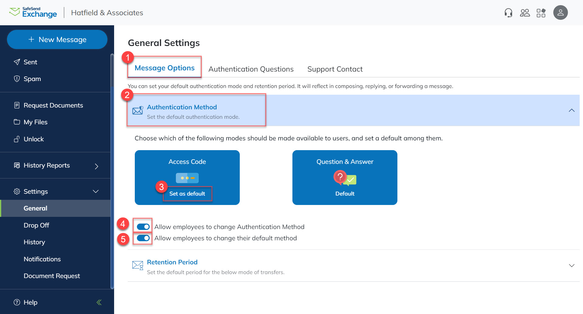 Exchange Settings Overview – SafeSend