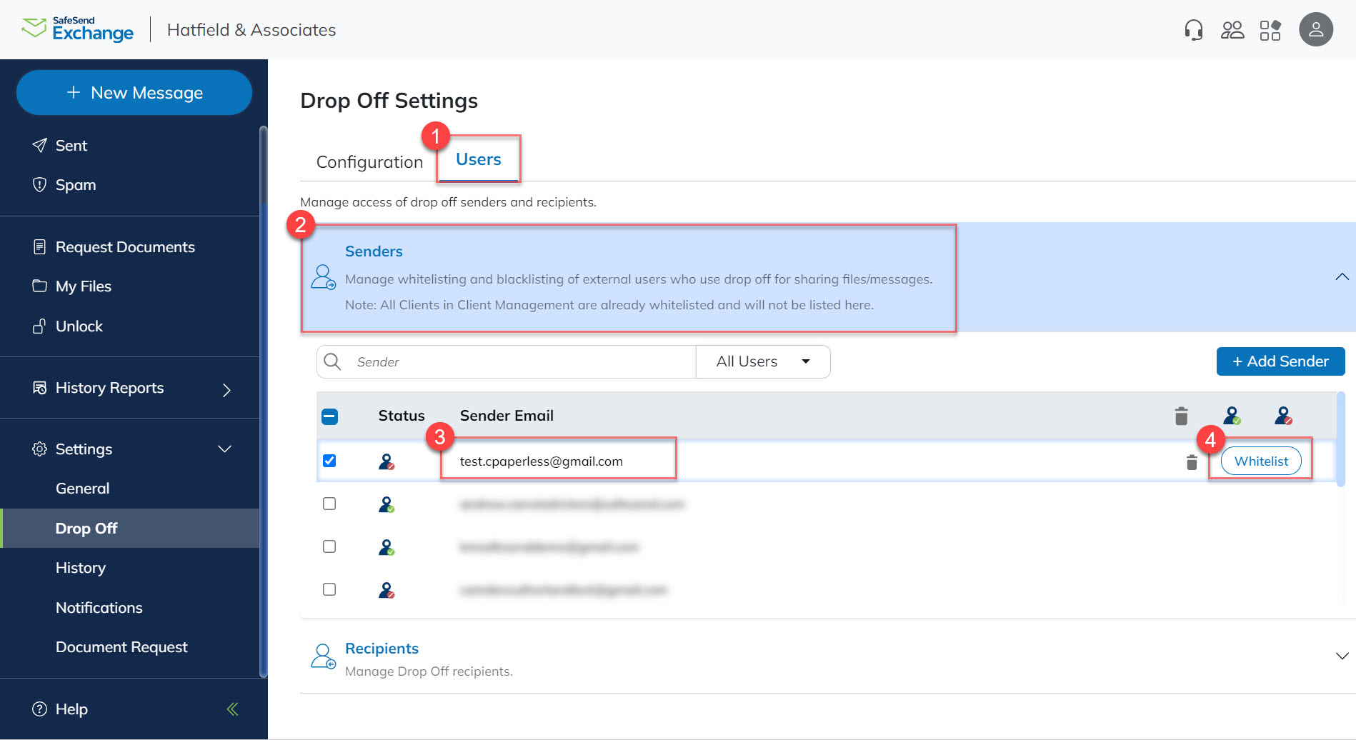 Exchange Settings Overview – SafeSend