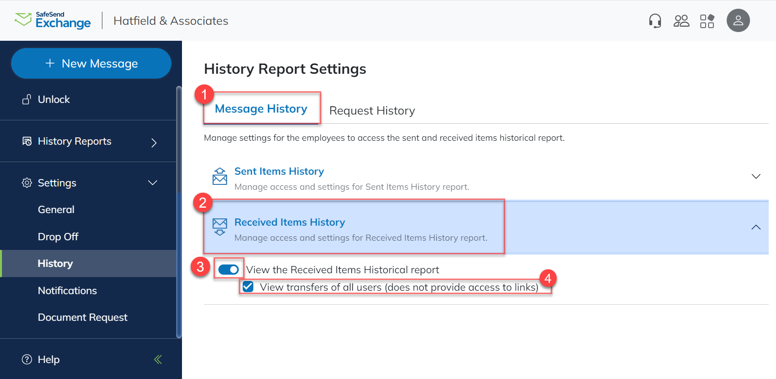 Exchange Settings Overview – SafeSend